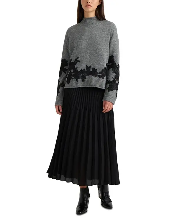 NVLT Mock Neck Floral Applique Sweater - Medium Grey Mix