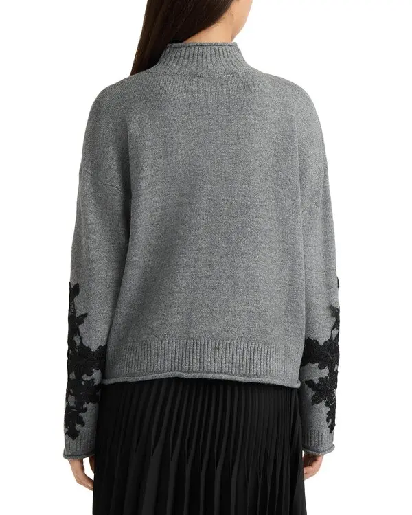 NVLT Mock Neck Floral Applique Sweater - Medium Grey Mix