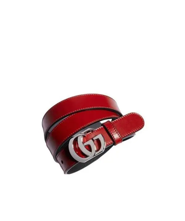 Gucci Thin Belt With Double G Buckle - Red