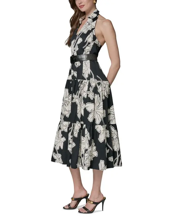 Donna Karan New York Floral Halter Belted Midi Dress