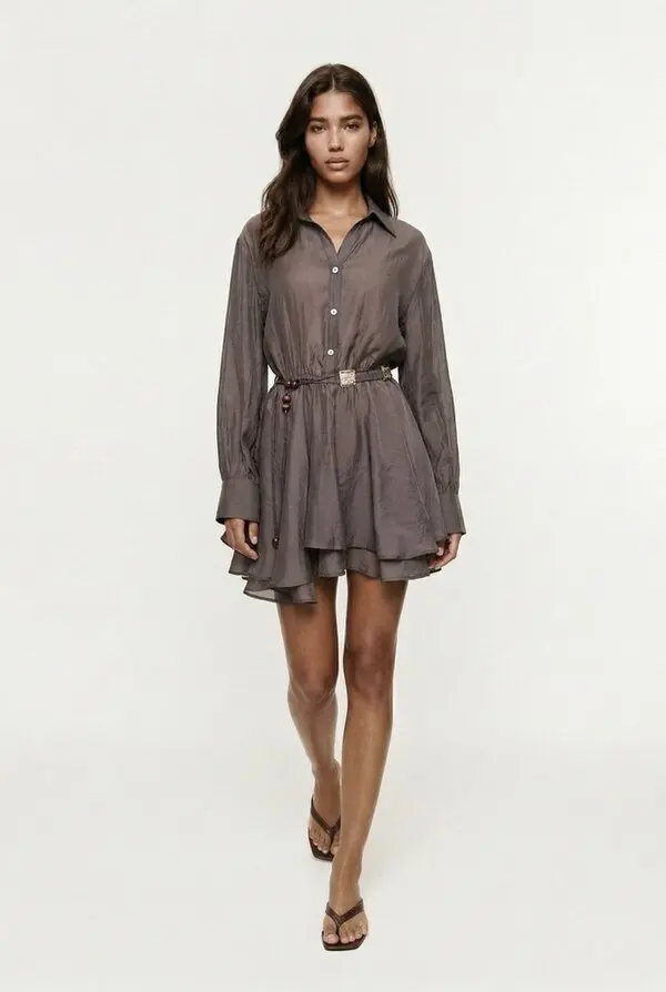MONLICIA Alora Tencel Mini Shirt Dress - Brown