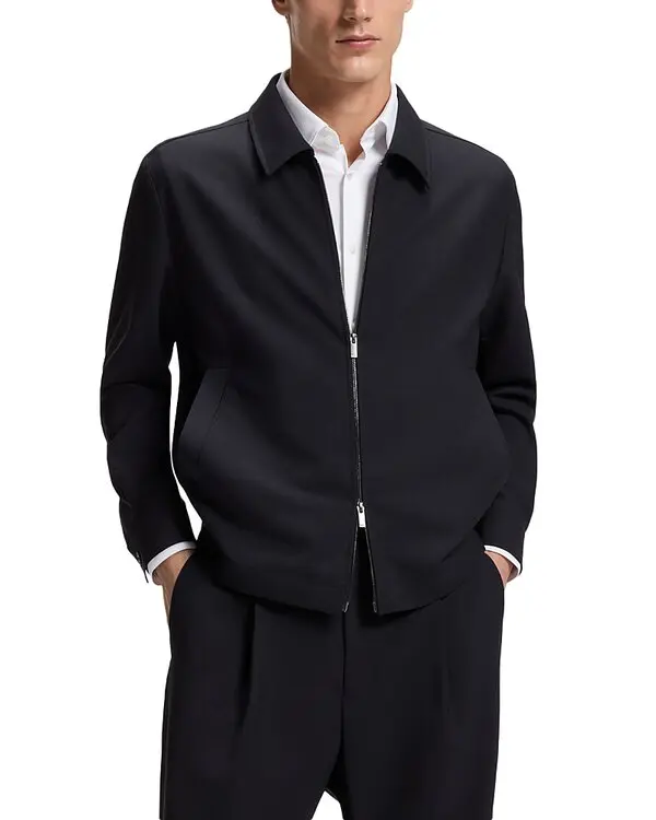 BOSS P-carper Performance Wool Slim Fit Zip Blouson Jacket - Dark Blue
