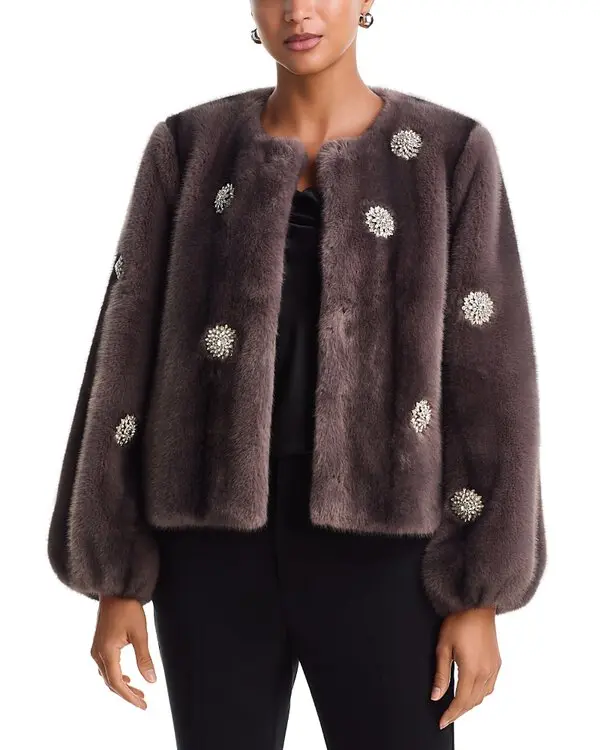 Cinq À Sept Rhinestone Dahlia Faux Fur Benson Coat
