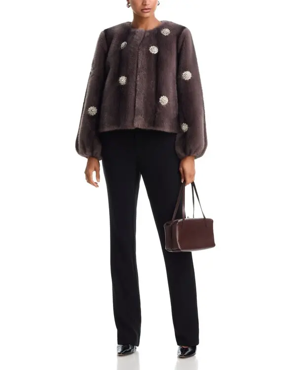 Cinq À Sept Rhinestone Dahlia Faux Fur Benson Coat