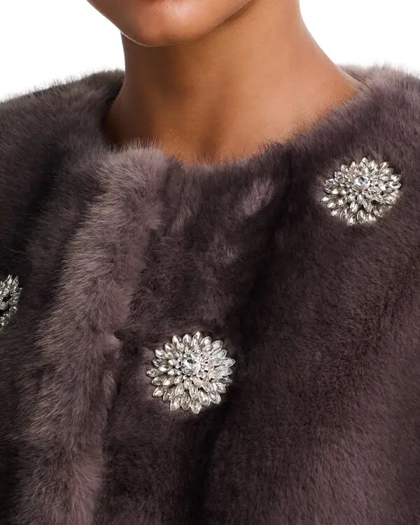 Cinq À Sept Rhinestone Dahlia Faux Fur Benson Coat
