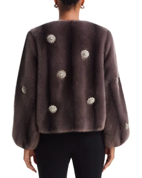 Cinq À Sept Rhinestone Dahlia Faux Fur Benson Coat