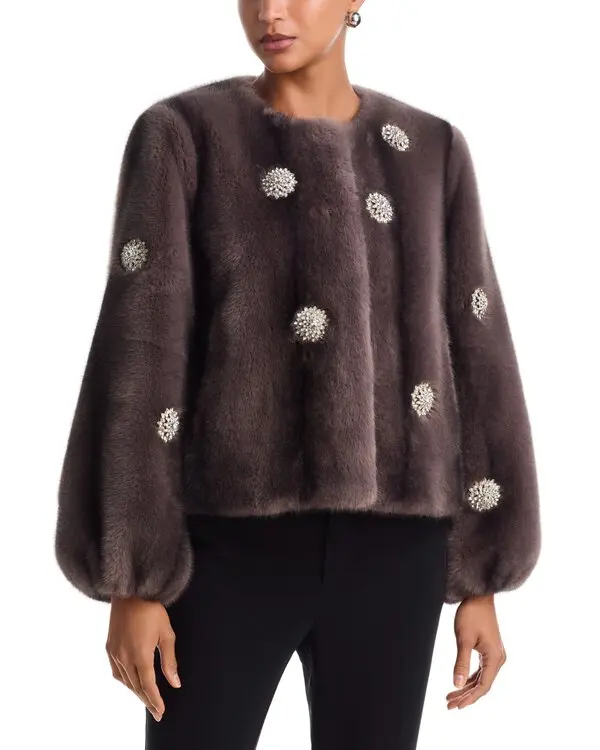 Cinq À Sept Rhinestone Dahlia Faux Fur Benson Coat