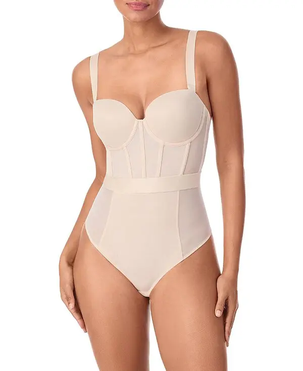 Dkny Sheers Cupped Strapless Mesh Panel Bodysuit - Cashmere