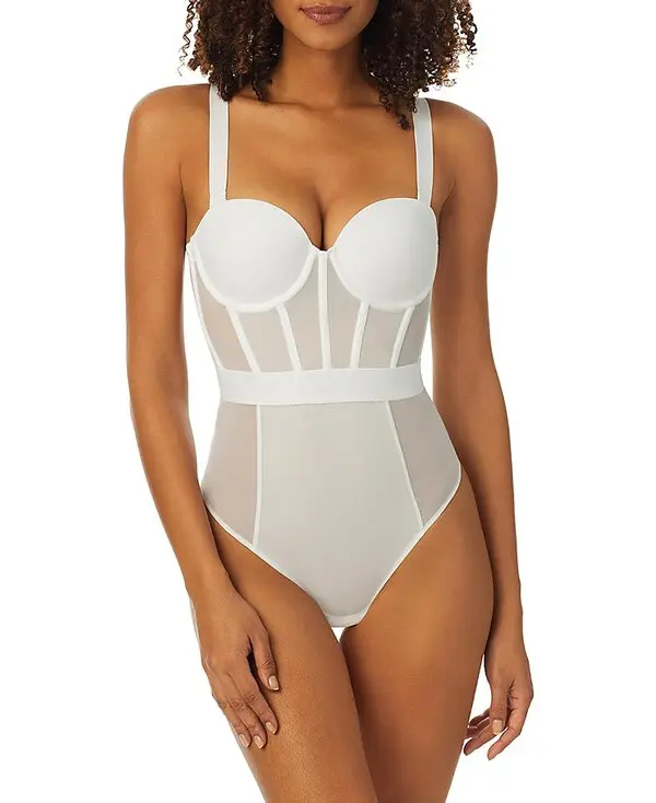 Dkny Sheers Cupped Strapless Mesh Panel Bodysuit - White