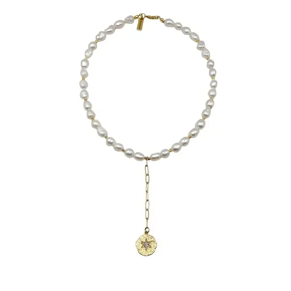 THE BULUMS The Tribeca Signature Natural Baroque Pearl Drop Necklace - White/gold
