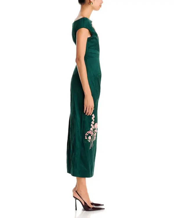 Erdem Embroidered Textured Satin Midi Pencil Dress