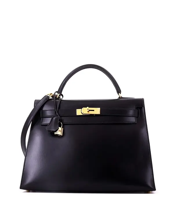 Hermès Kelly 32 Box Calf & Gold Tone Hardware Handbag