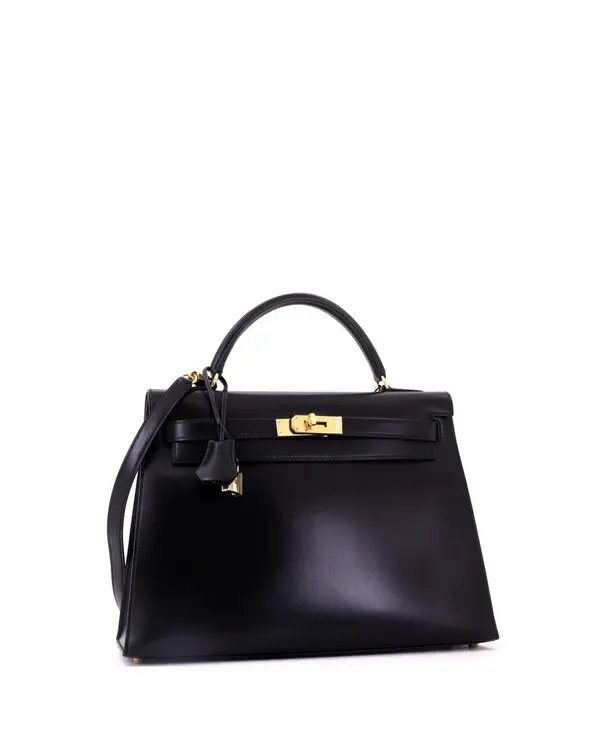 Hermès Kelly 32 Box Calf & Gold Tone Hardware Handbag