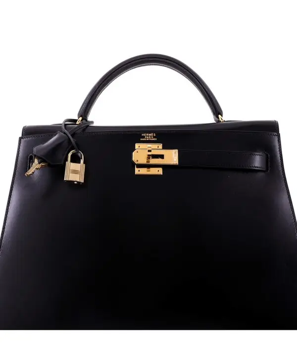 Hermès Kelly 32 Box Calf & Gold Tone Hardware Handbag