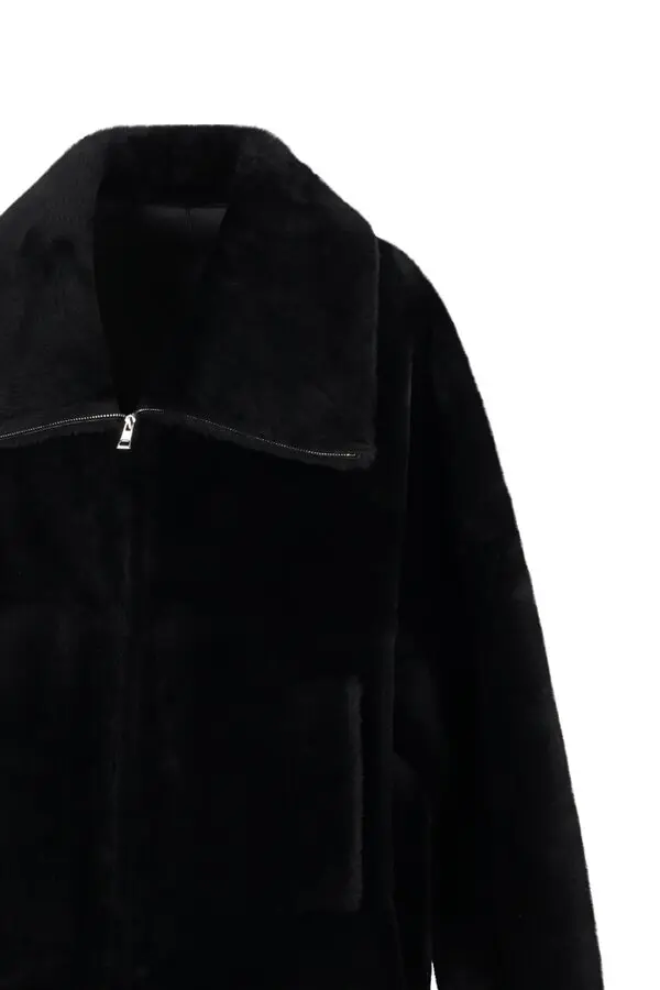 BLANCHA Zip-up Fur Jacket - Black