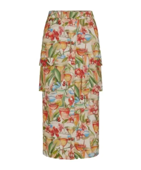 Farm Rio Tiered Floral Skirt - Nude