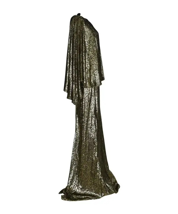 Roberto Cavalli Draped Metallic Maxi Dress