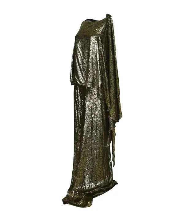 Roberto Cavalli Draped Metallic Maxi Dress