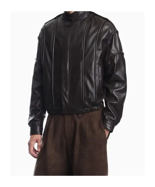 Emporio Armani Cropped Nappa Leather Blouson Jacket With A Stand Collar