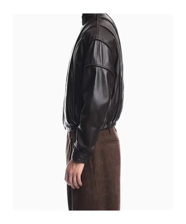 Emporio Armani Cropped Nappa Leather Blouson Jacket With A Stand Collar
