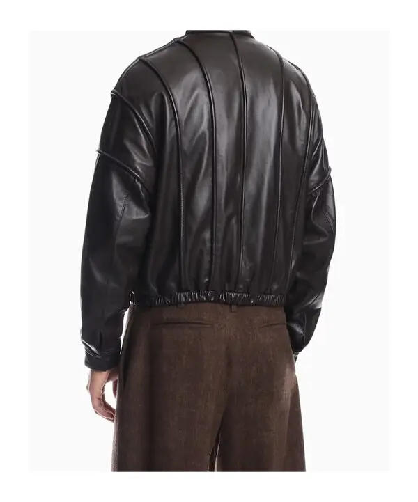 Emporio Armani Cropped Nappa Leather Blouson Jacket With A Stand Collar