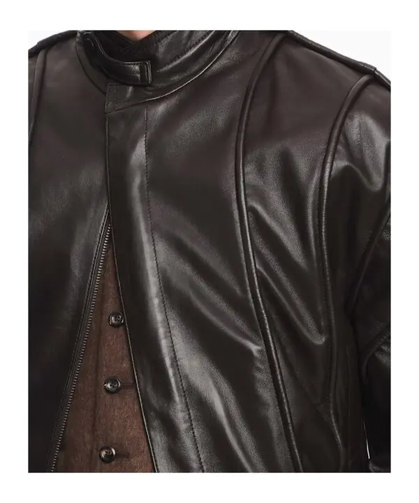 Emporio Armani Cropped Nappa Leather Blouson Jacket With A Stand Collar