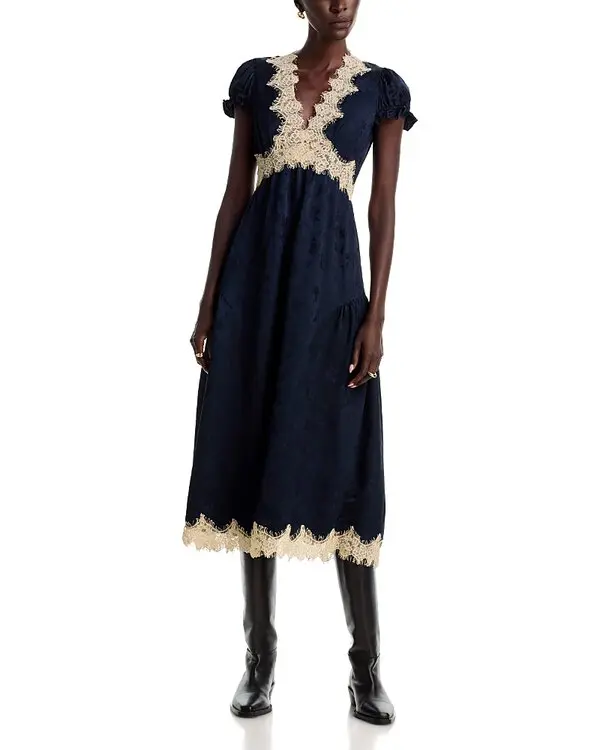 Sea Shay Lace Trim V Neck Midi Dress