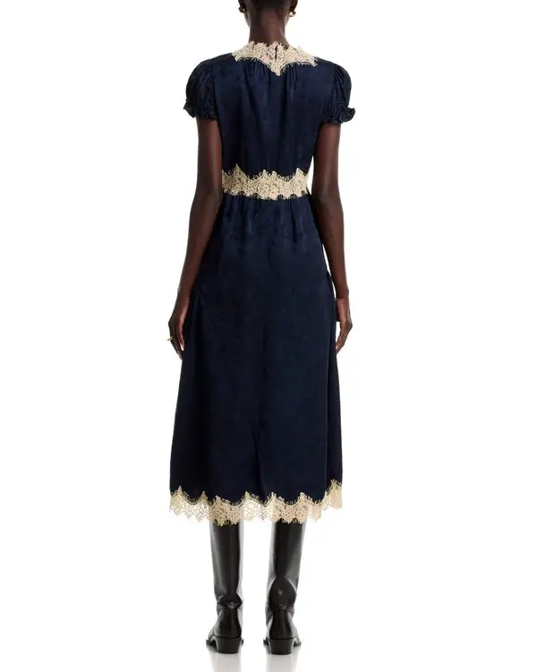 Sea Shay Lace Trim V Neck Midi Dress