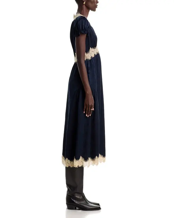 Sea Shay Lace Trim V Neck Midi Dress