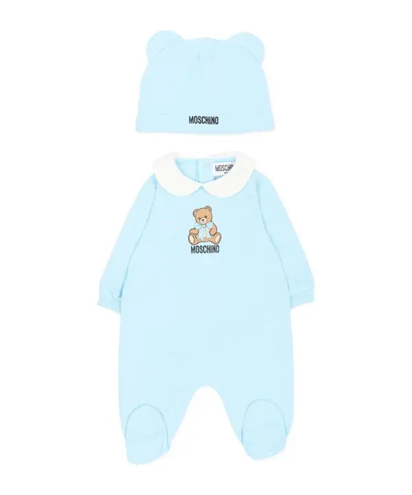 Moschino Logo-print Babygrow Set - Light Blue