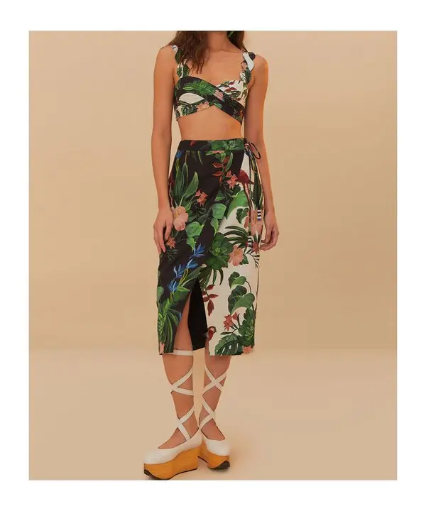 Farm Rio Midnight Macaw Fiesta Midi Skirt