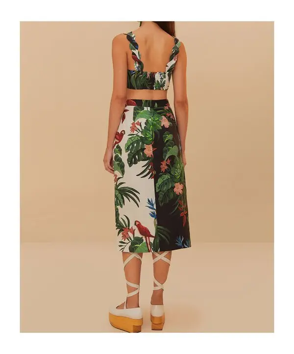 Farm Rio Midnight Macaw Fiesta Midi Skirt