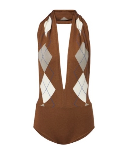 MUGLER Argyle Virgin Wool Bodysuit