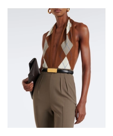 MUGLER Argyle Virgin Wool Bodysuit