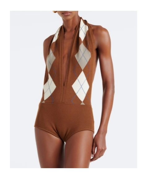 MUGLER Argyle Virgin Wool Bodysuit