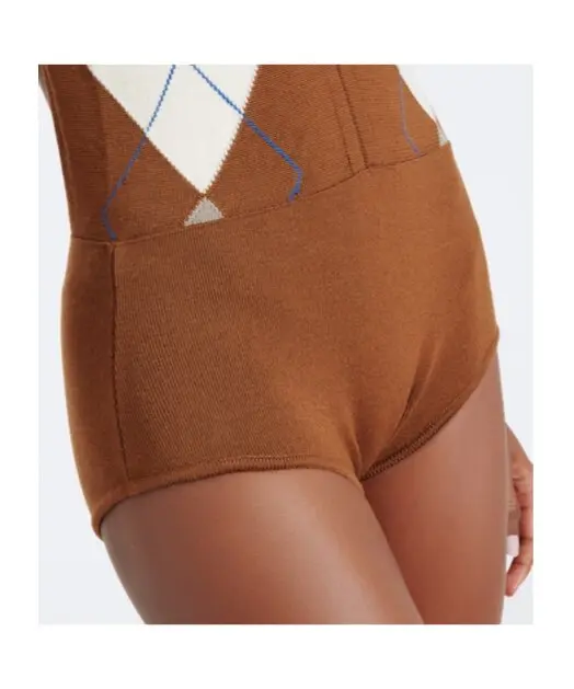 MUGLER Argyle Virgin Wool Bodysuit