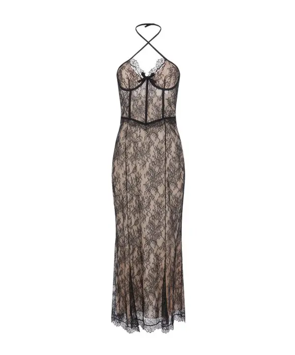 Alessandra Rich Halterneck Laced Dress