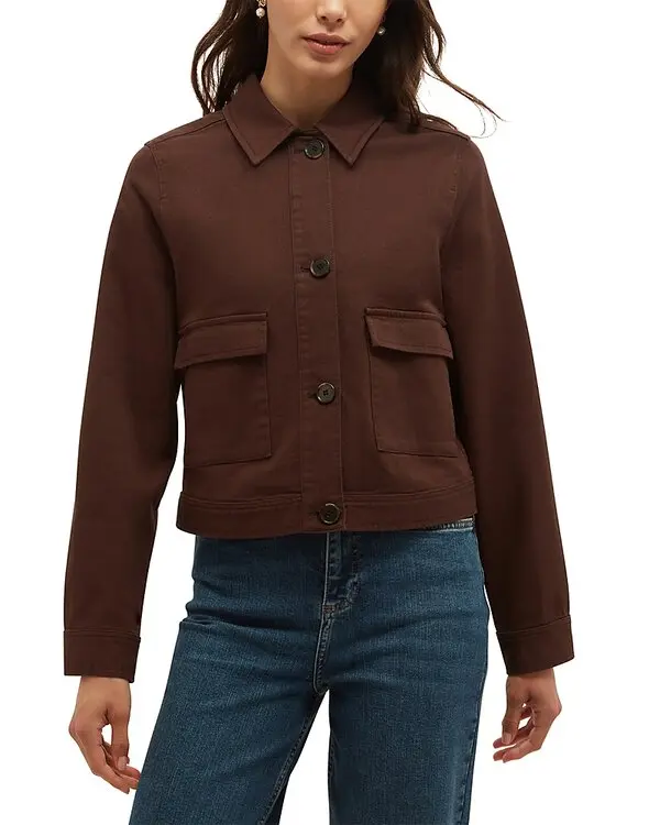 HOBBS LONDON Manon Cotton Blend Button Front Jacket - Alder Brown