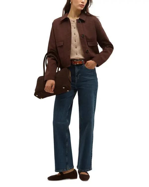 HOBBS LONDON Manon Cotton Blend Button Front Jacket - Alder Brown
