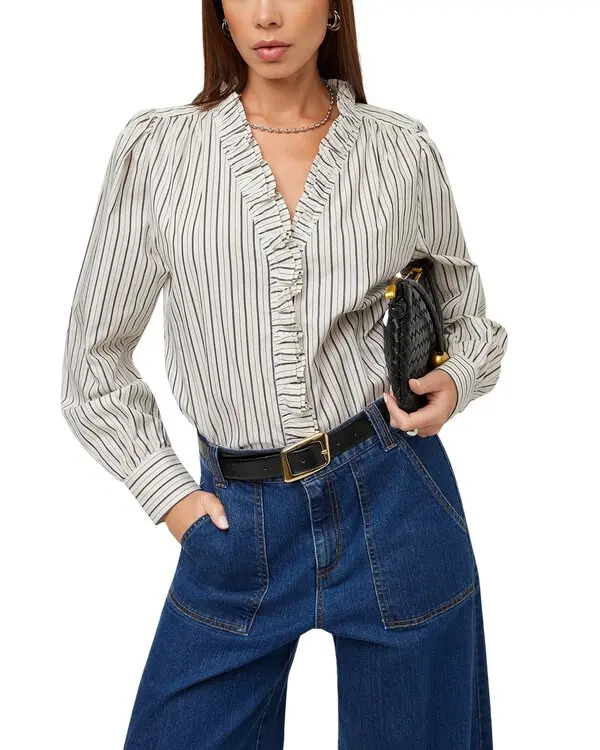 Fifteen Twenty Lizzy Cotton Stripe Ruffled Top