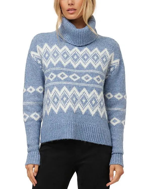 Fifteen Twenty Esther Jacquard Turtleneck Sweater - Chambray