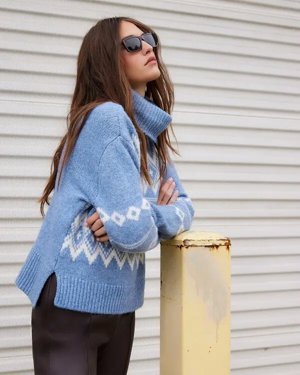 Fifteen Twenty Esther Jacquard Turtleneck Sweater - Chambray