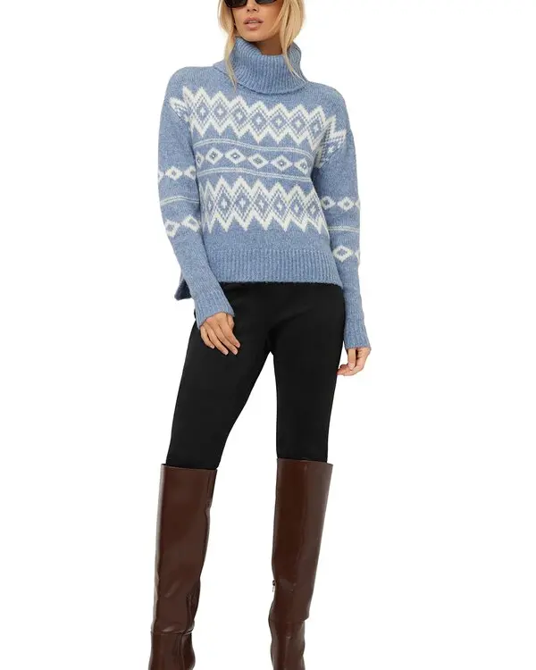 Fifteen Twenty Esther Jacquard Turtleneck Sweater - Chambray