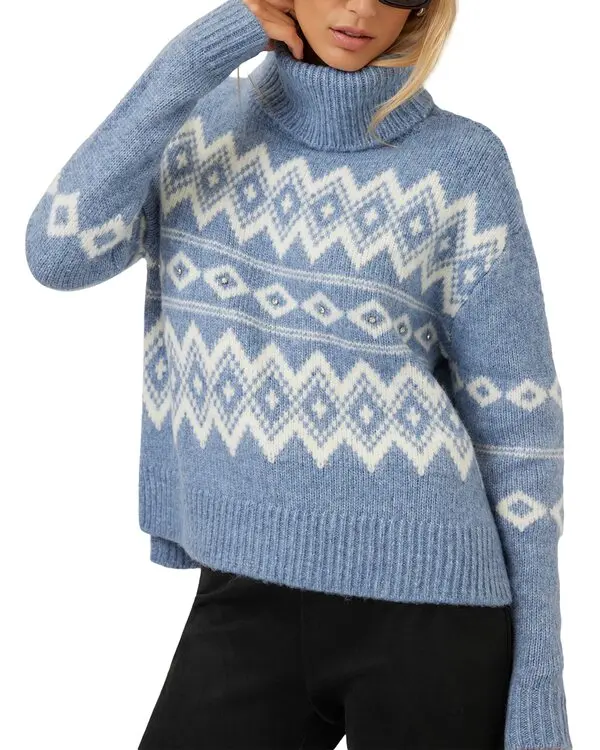 Fifteen Twenty Esther Jacquard Turtleneck Sweater - Chambray