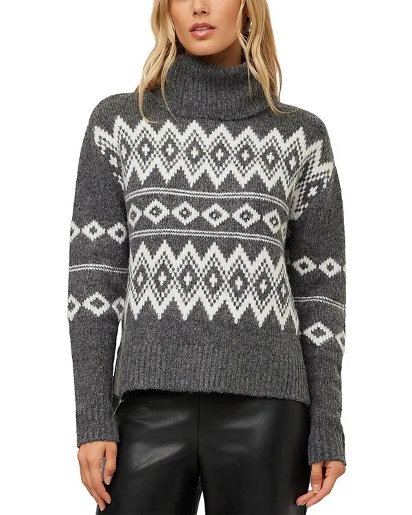 Fifteen Twenty Esther Jacquard Turtleneck Sweater - Charcoal