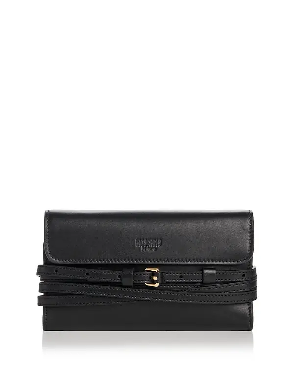 Moschino Tie Me Leather Wallet On Chain - Black