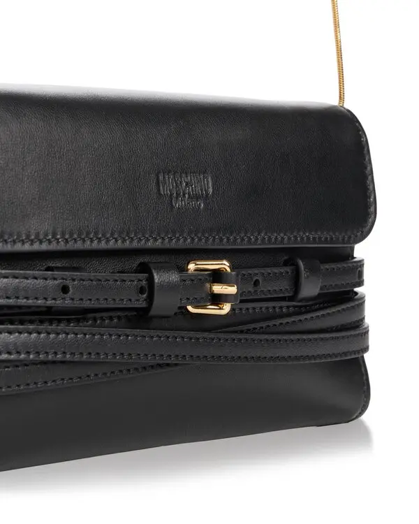 Moschino Tie Me Leather Wallet On Chain