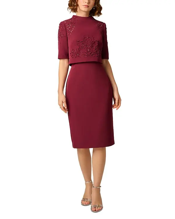 Aidan Mattox Layered Look Stretch Sheath Dress - Mahogany