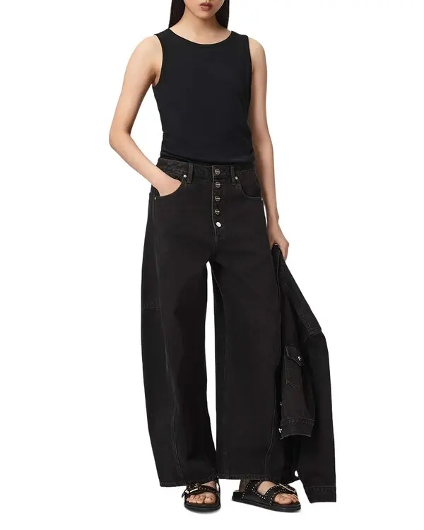 ALLSAINTS Carter Button Fly Mid Rise Barrel Jeans