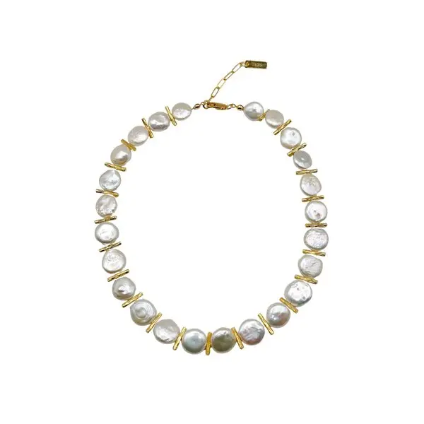 THE BULUMS The Monaco Signature Natural Baroque Pearl Necklace - White/gold